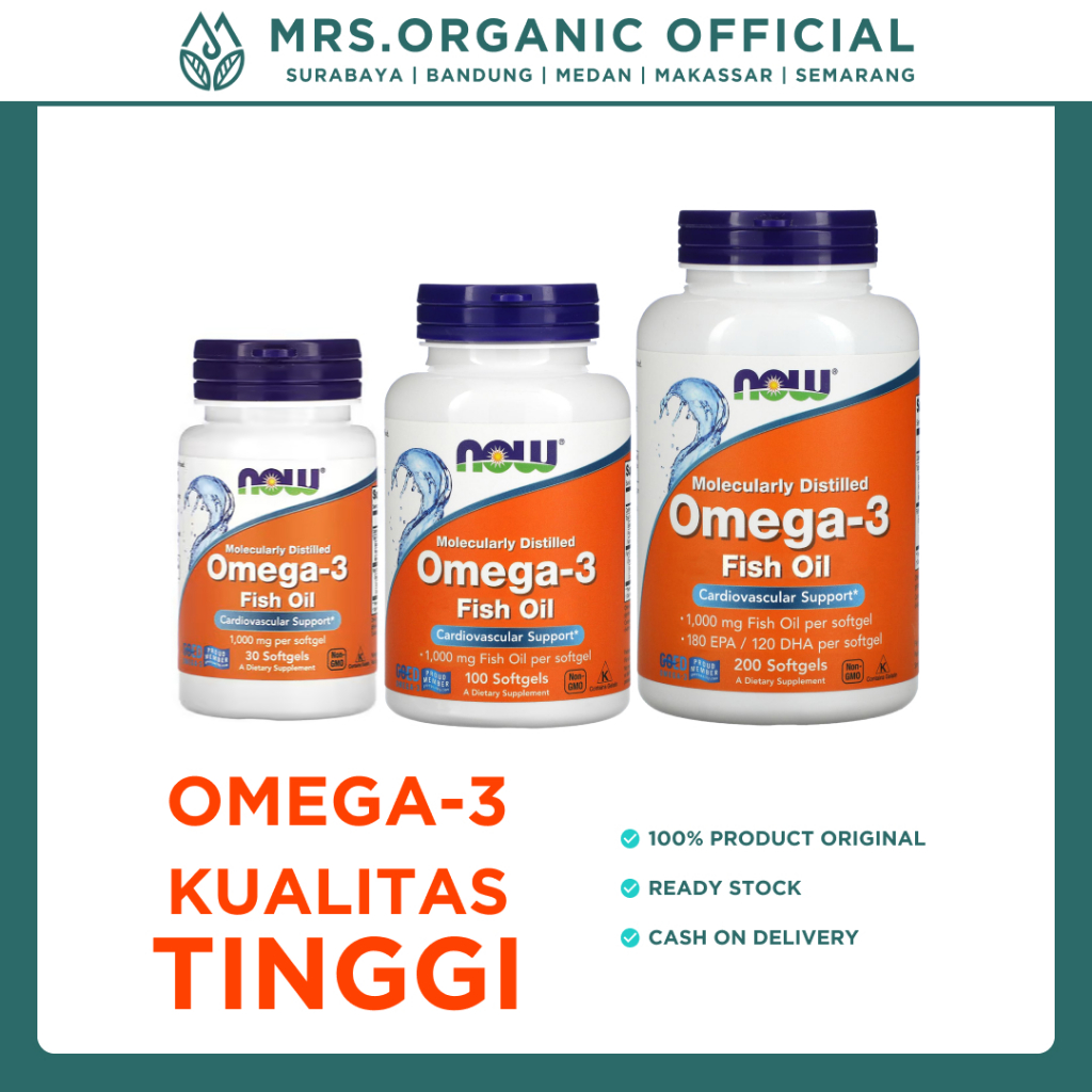 Jual Suplemen NOW Foods Vitamin Omega 3 fish oil 180 EPA 120 DHA 100 ...