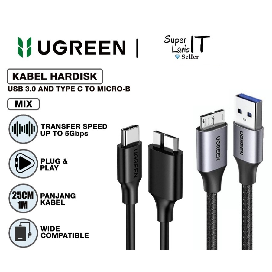 Jual UGREEN Kabel Data Hardisk Eksternal USB-C 20103 Dan USB A 20117 To ...