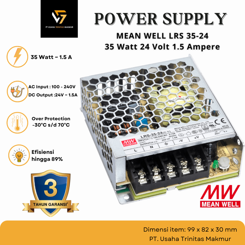 Jual Adaptor Power Supply 35 Watt 24V 1.5A Mean Well LRS 35-24 PSU Jaring CCTV LED Strip Garansi ...
