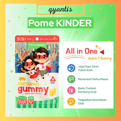 Jual Pome KINDER Gummy Lezat dengan Curcuma, Semangka & Omega 3 ...