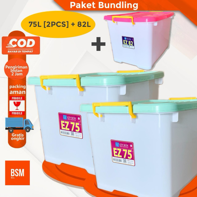 Jual CONTAINER BOX EZY CB 75 LITER KOTAK/TEMPAT PENYIMPANAN WADAH PLASTIK DENGAN RODA KUAT ...