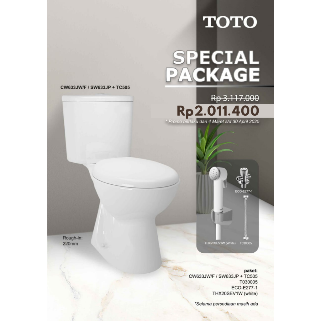 Jual Kloset Duduk TOTO CW633JW-SW633JP + TC505 Set Free Jet Washer ...
