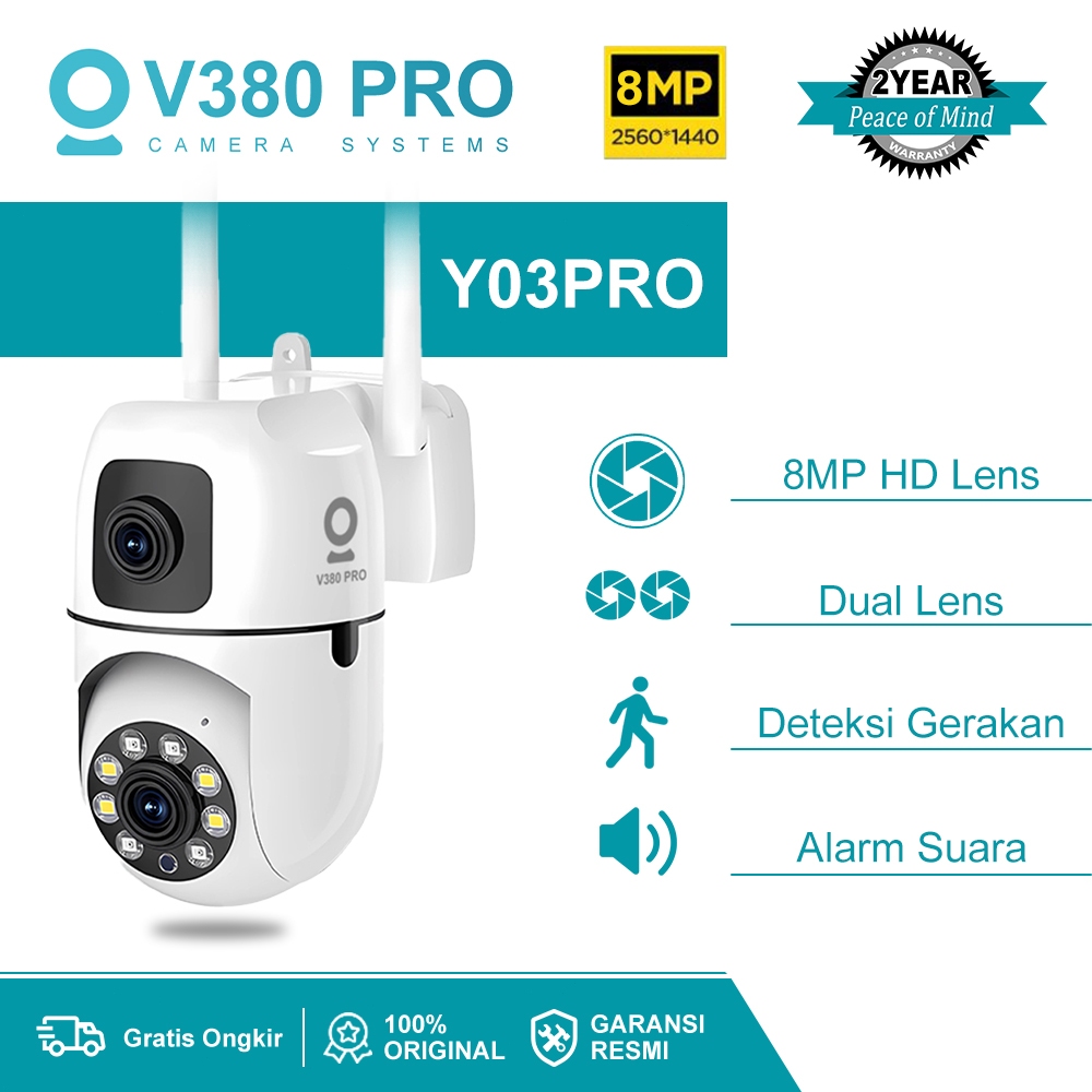 Jual V380 PRO Y03pro 8MP Dual Lens Smart Camera 360° Deteksi Gerakan 2X Akurat Pengingat Real ...