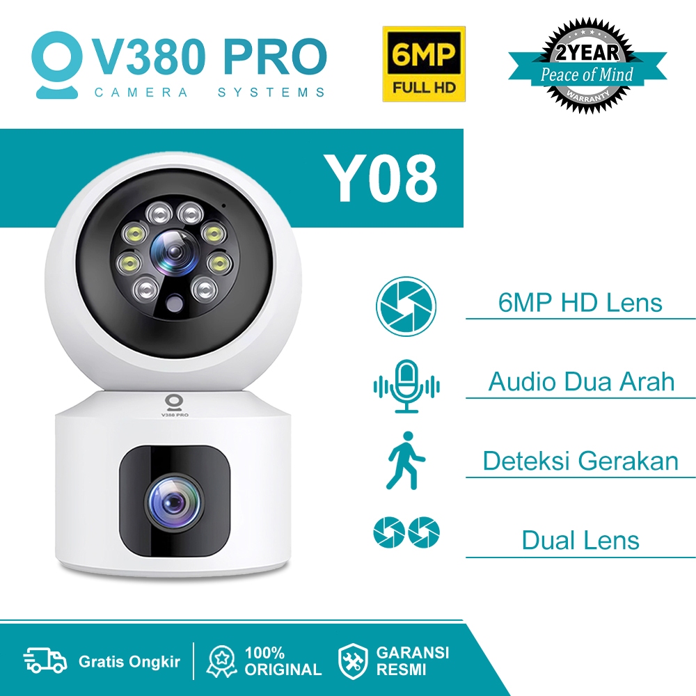 Jual V380 PRO Y08 6MP Dual Lens Smart Camera 360° CCTV Indoor WIFI Bebas Blind Spot Pantau 2 ...