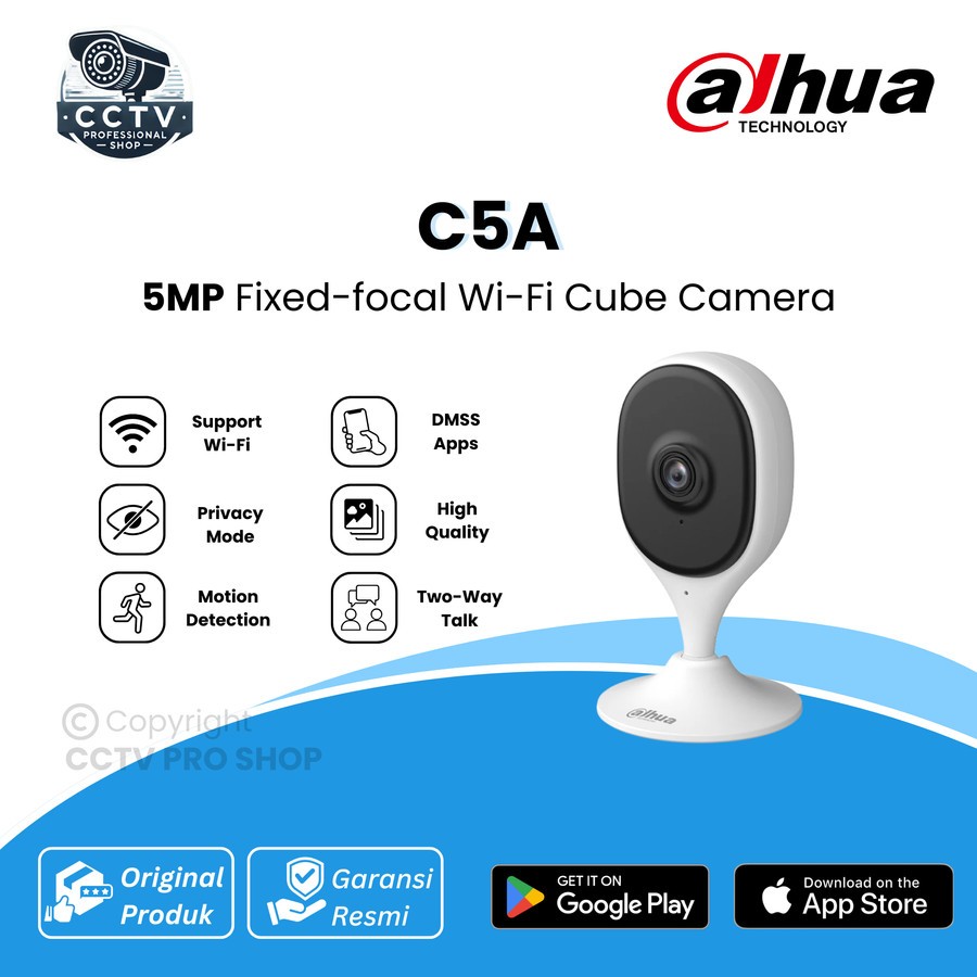 Jual Dahua C5A 5MP Cube Series Kamera Indoor Fixed-focal Wi-Fi Cube Network Camera | Shopee ...