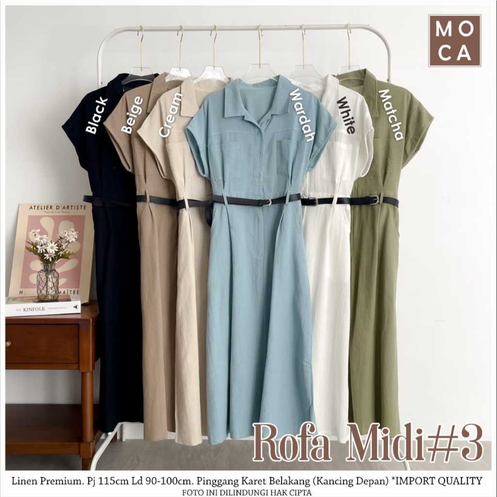 Jual ROFA #3 MIDI DRESS LINEN PREMIUM MURAH SIMPEL HALUS NYAMAN BY MOCA | Shopee Indonesia