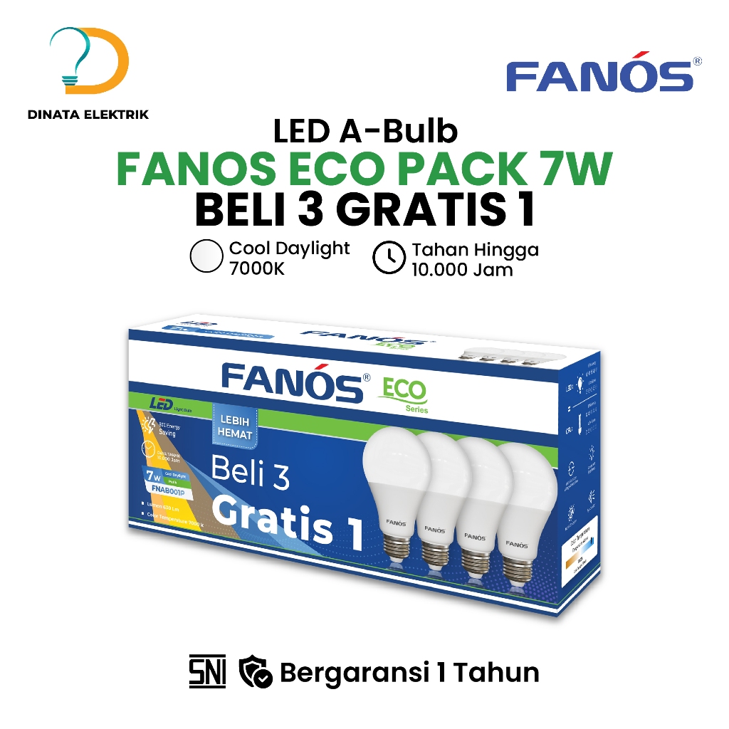 Jual LAMPU BOHLAM LED FANOS ECO PACK 7W BELI 3 GRATIS 1CAHAYA PUTIH GARANSI 1 TAHUN | Shopee ...