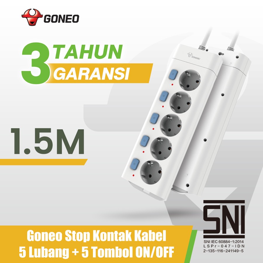 Jual GONEO-G3050 Stop Kontak Multi Saklar On Off Panjang 1,5/3/5 Meter 5 lubang terminal ...
