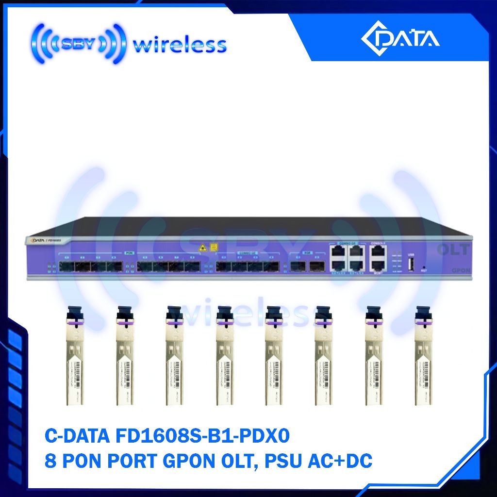 Jual Paket GPON C-DATA FD1608S-B1 OLT With SFP C+++ 9DB (8 PON PORT ...