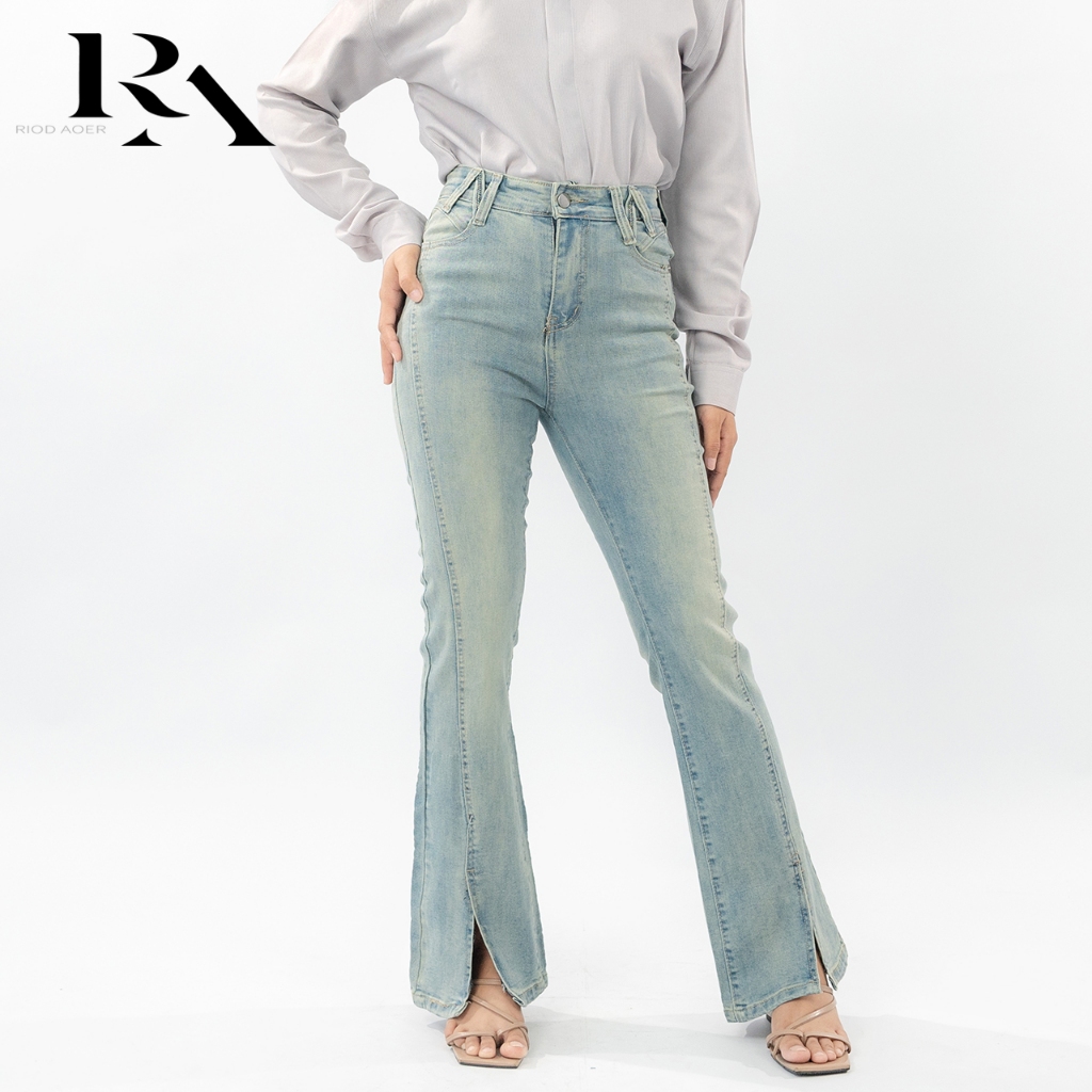 Jual RIOD AOER R192 Highwaist Cutbray Celana Jeans Wanita Cutbray Belah Celana Jeans Kekinian ...