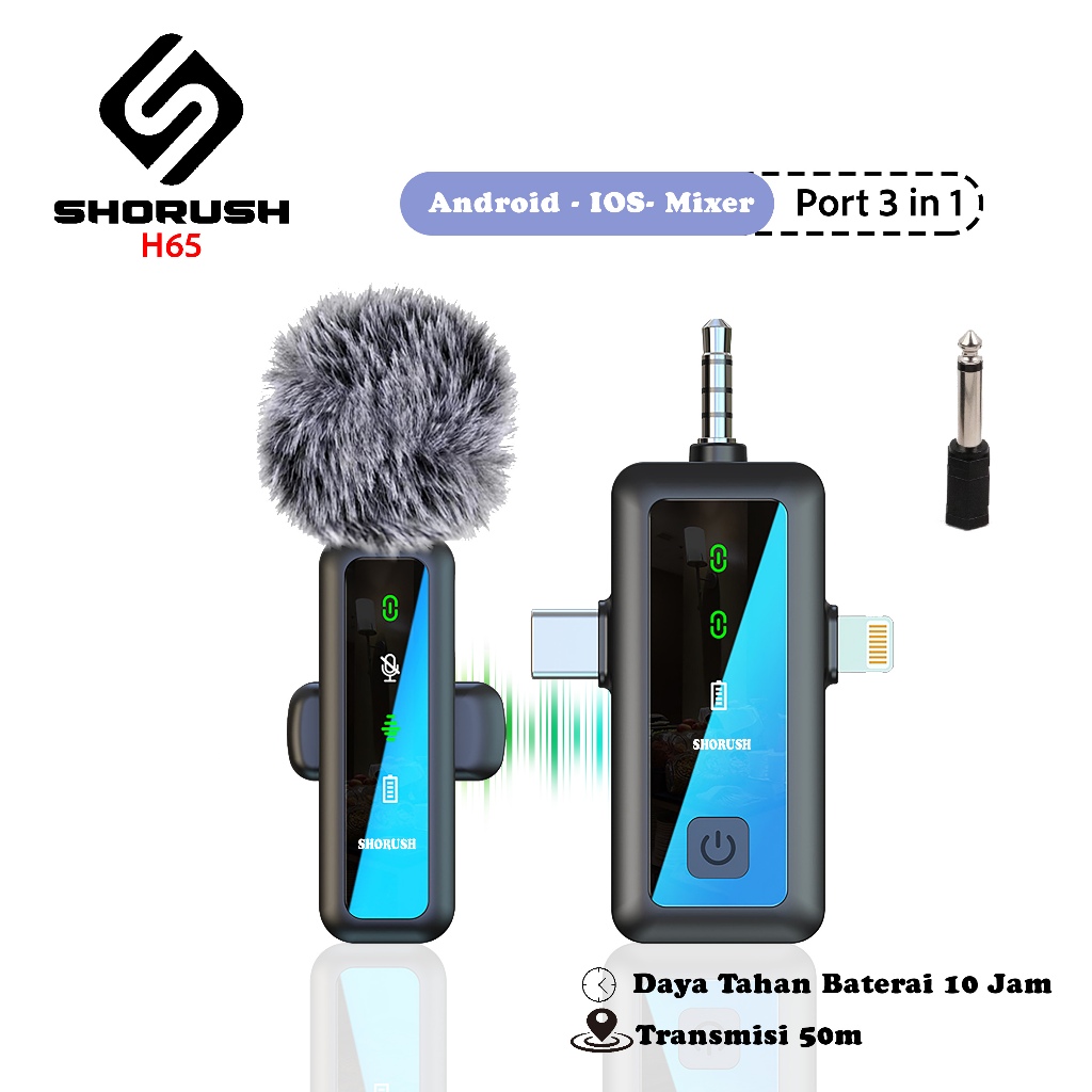 Jual Shorush H65 Wireless Microphone Clip On 3 In 1 Mikrofon Clip On Lavalier Clip On UHF 2.4G ...