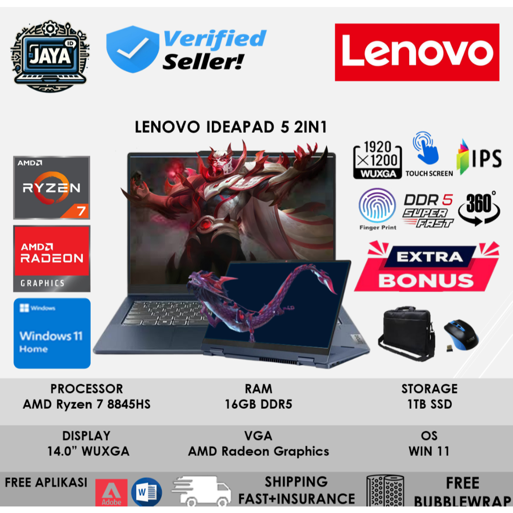 Jual Laptop 2in1 Lenovo Ideapad 5 14 AMD Ryzen 7 8845HS 16GB DDR5 1TB SSD WUXGA IPS Touch Win11 ...