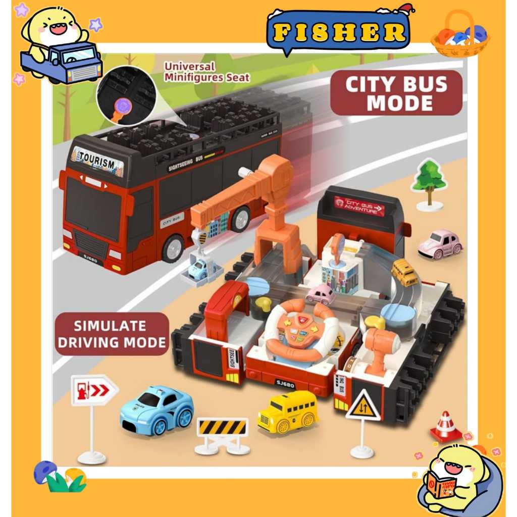 Jual [FISHER] City bus adventure 2 tingkat school bus mainan edukasi ...