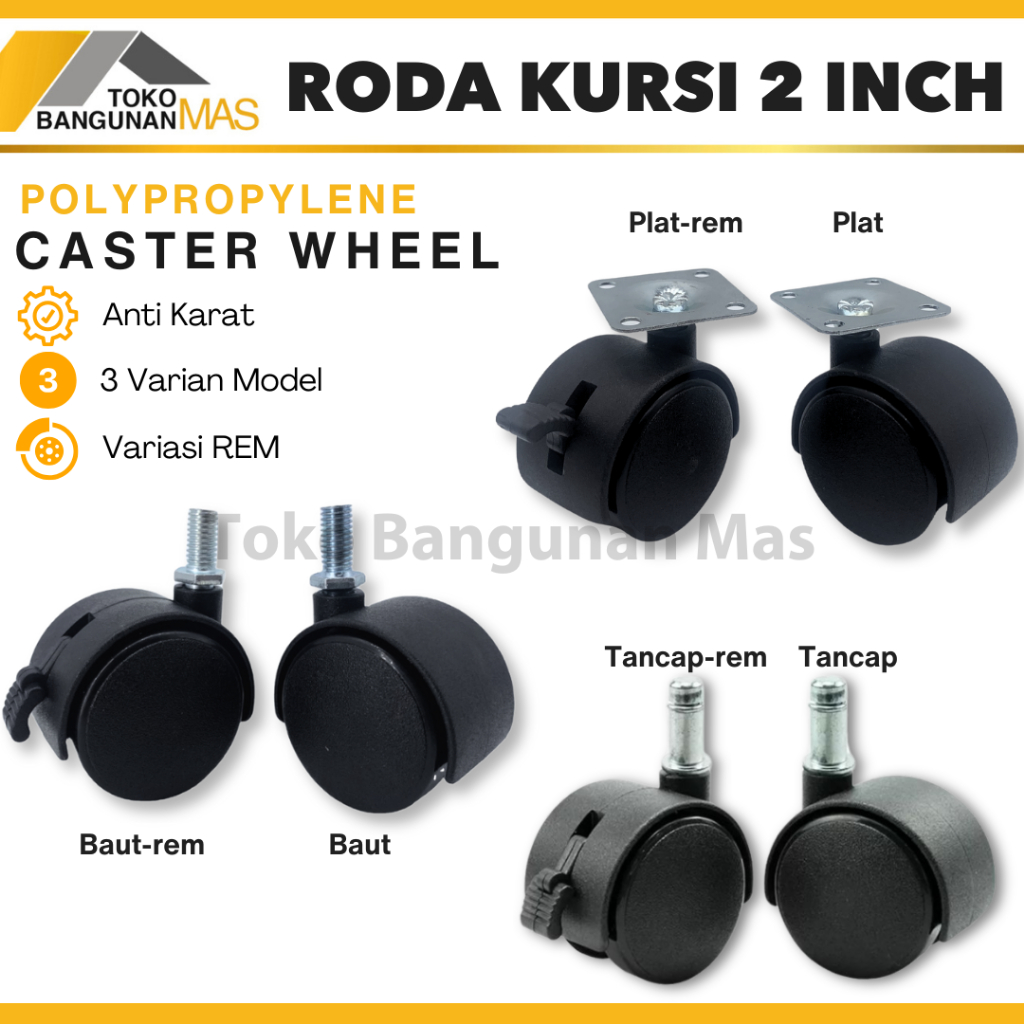 Jual Roda Kursi 2 Inch Polypropylene PP Roda Kursi Kantor Roda Caster ...