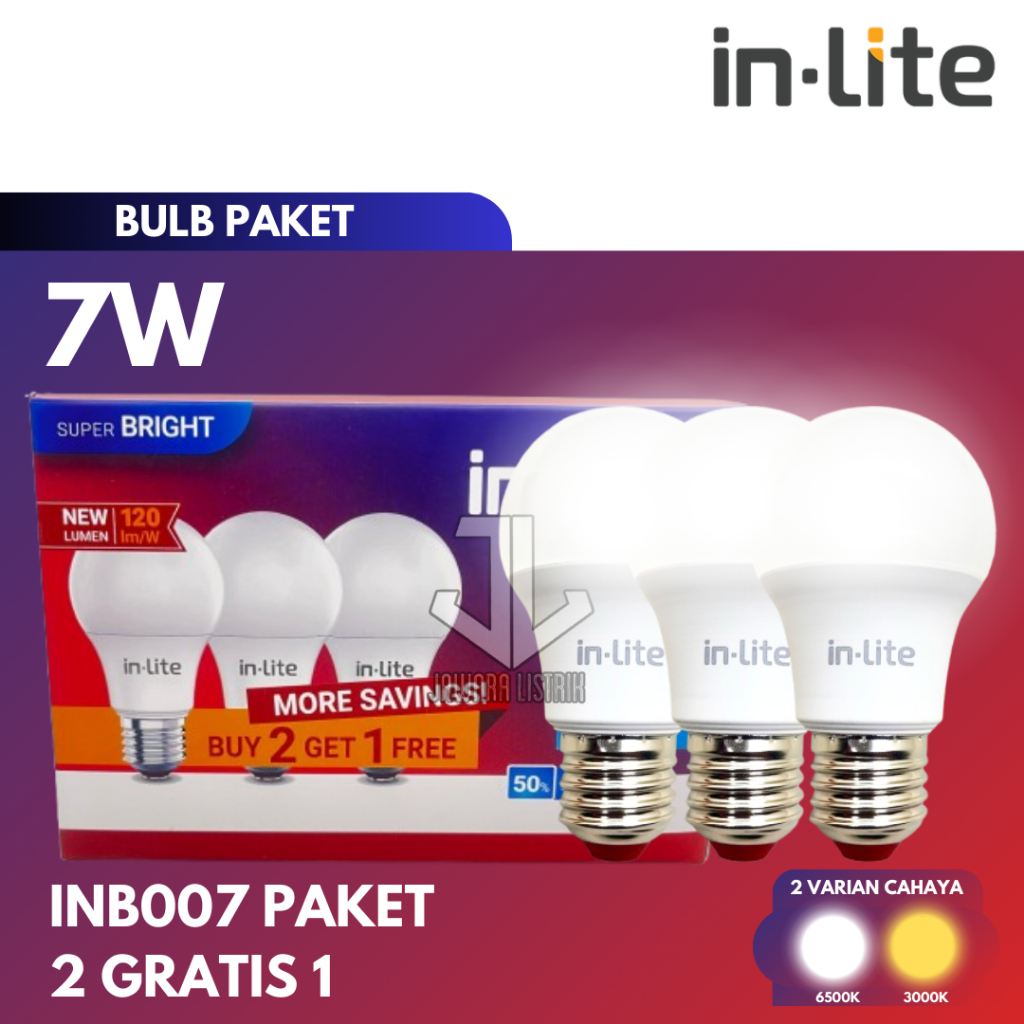 Jual IN-LITE LED BULB INB007 BUY 2 FREE 1 INLITE LAMPU PAKET HEMAT 7 ...