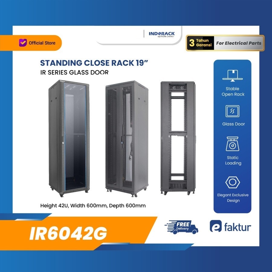 Jual Rack Server 42U 600MM Indorack Standing Close Rack 19'' IR6042G ...