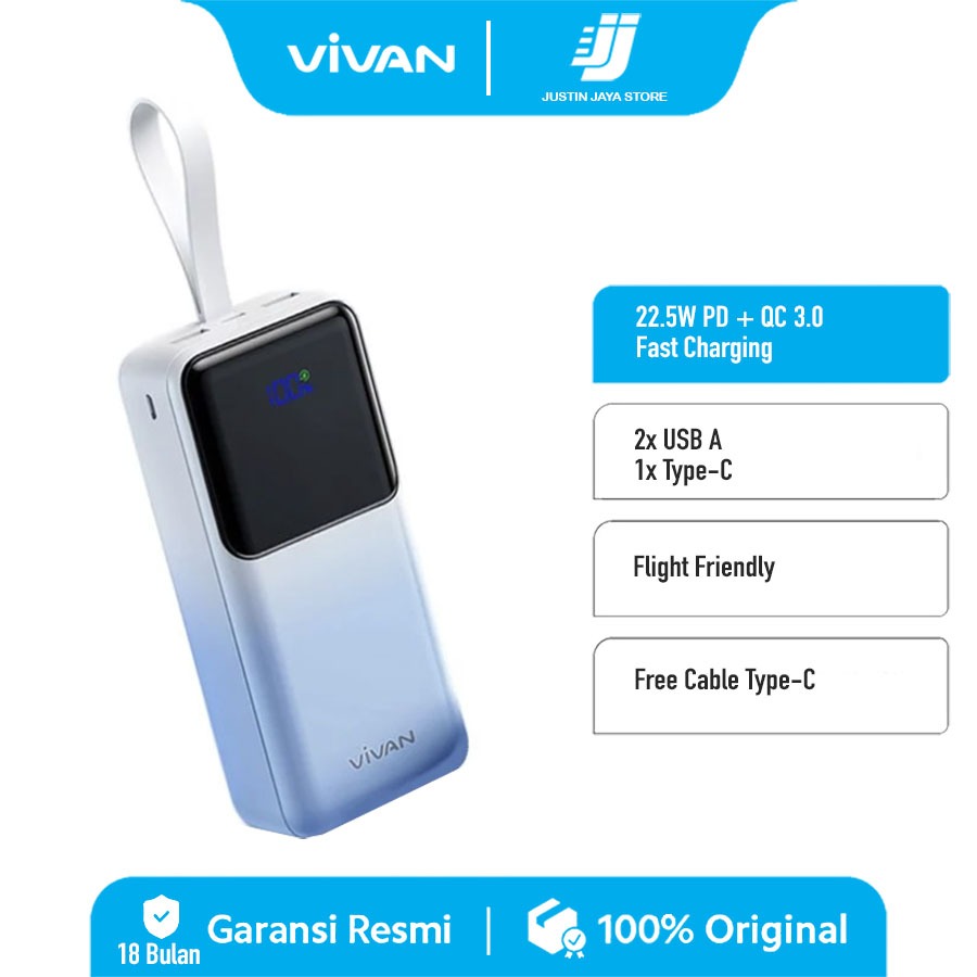 Jual VIVAN VPB-D30 Power bank 30000mAh 22.5W QC PD LED TYPE C 3 Port ...
