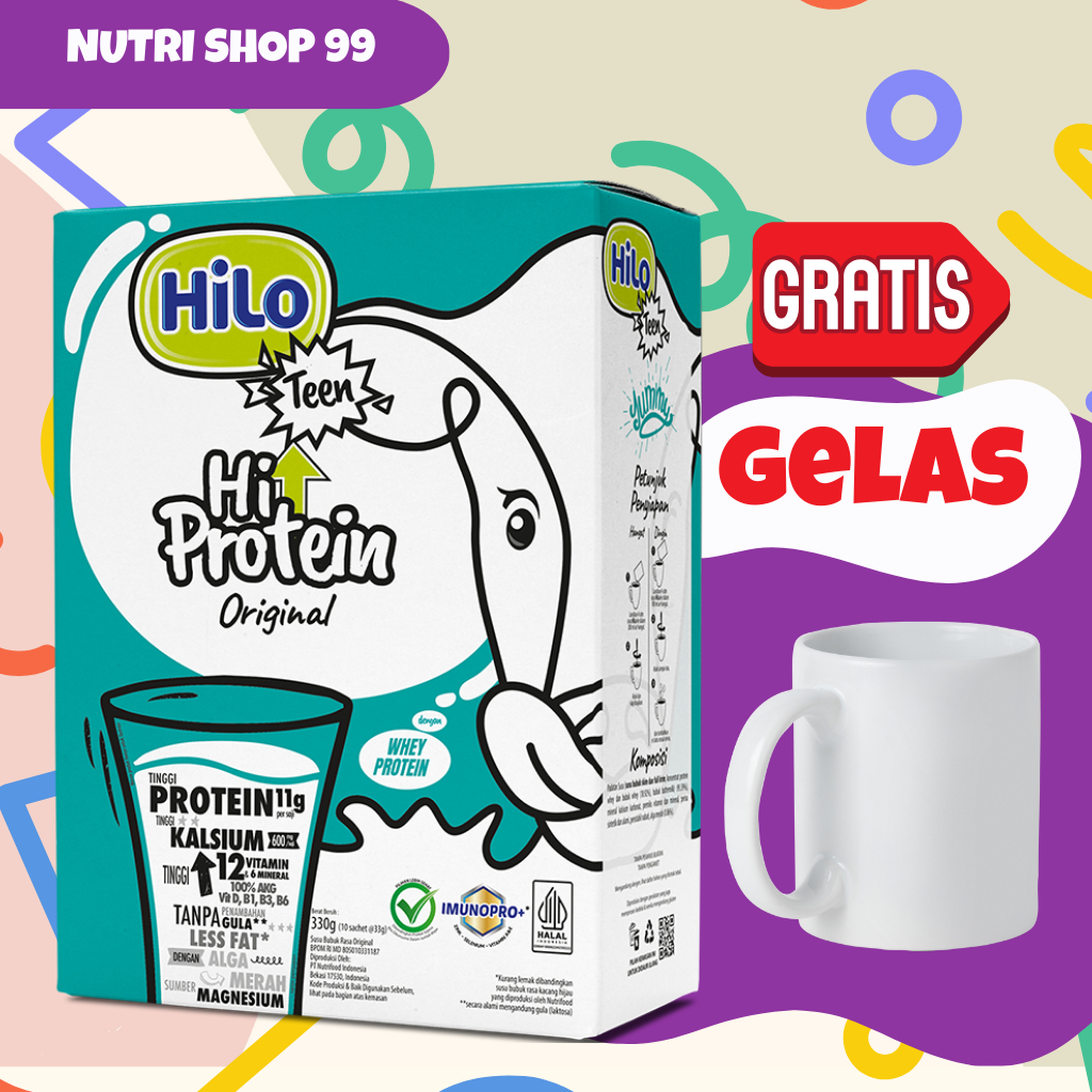 Jual Hilo Teen Hi Protein Original GRATIS GELAS 10 Sachet 33gr - Susu ...