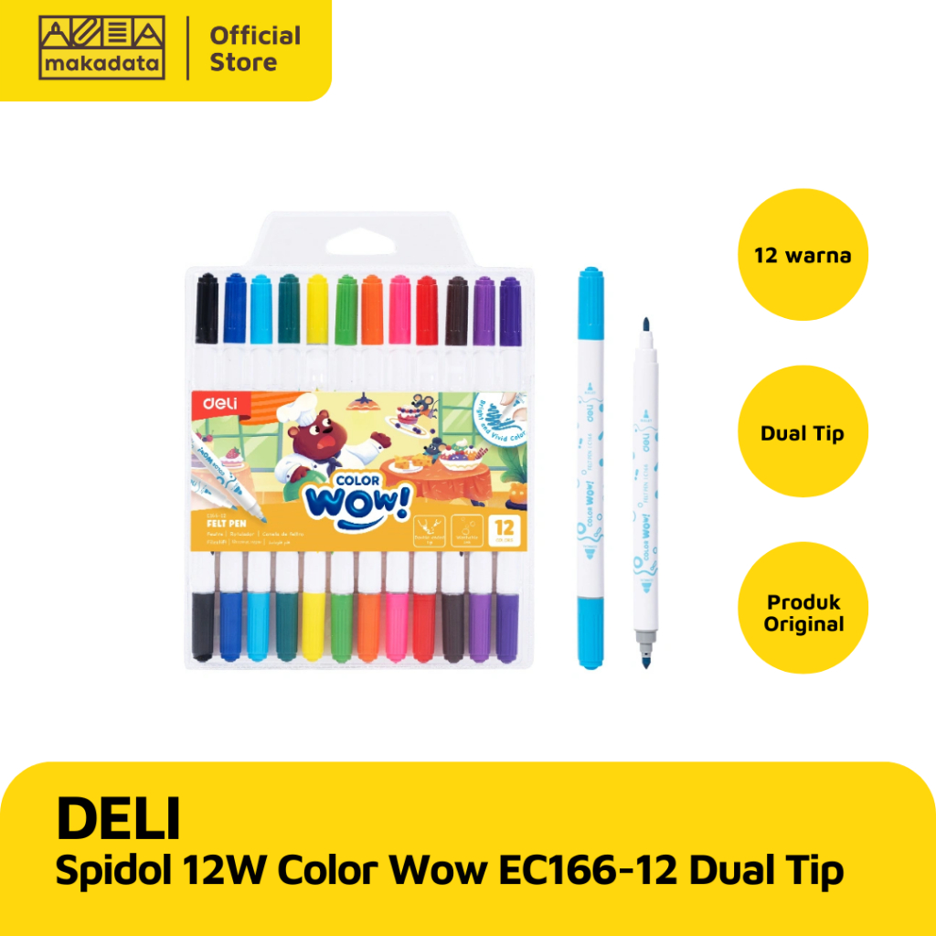 Jual COLORING MARKER / SPIDOL DELI 12 WARNA COLOR WOW EC166-12 DUAL TIP ...