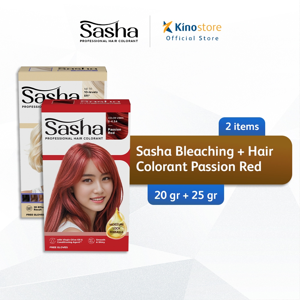 Jual [BLEACHING + PASSION RED] Sasha Bleaching 20gr + Hair Colorant ...
