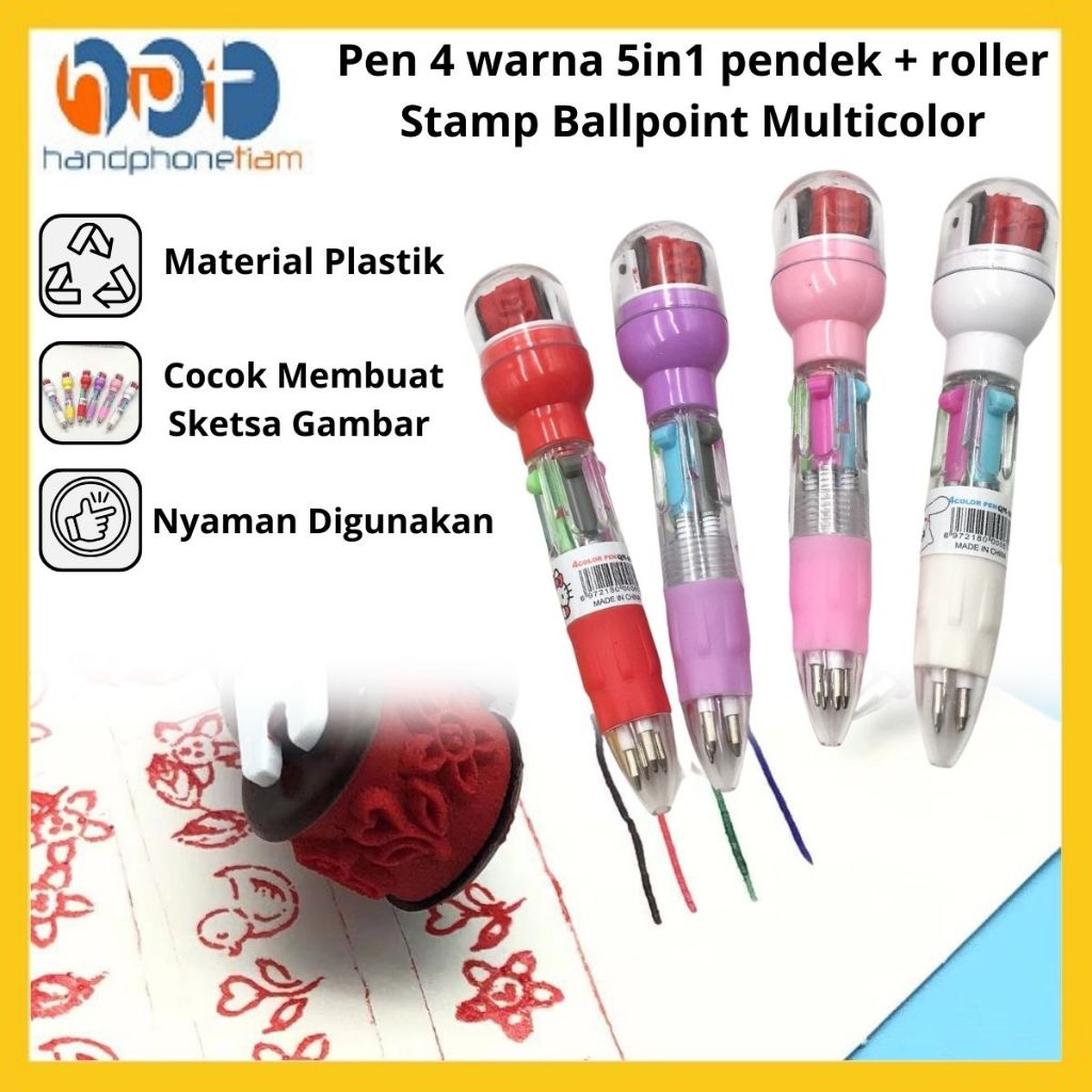 Jual Pen 4 warna 5in1 pendek + roller Stamp Ballpoint Multicolor ...