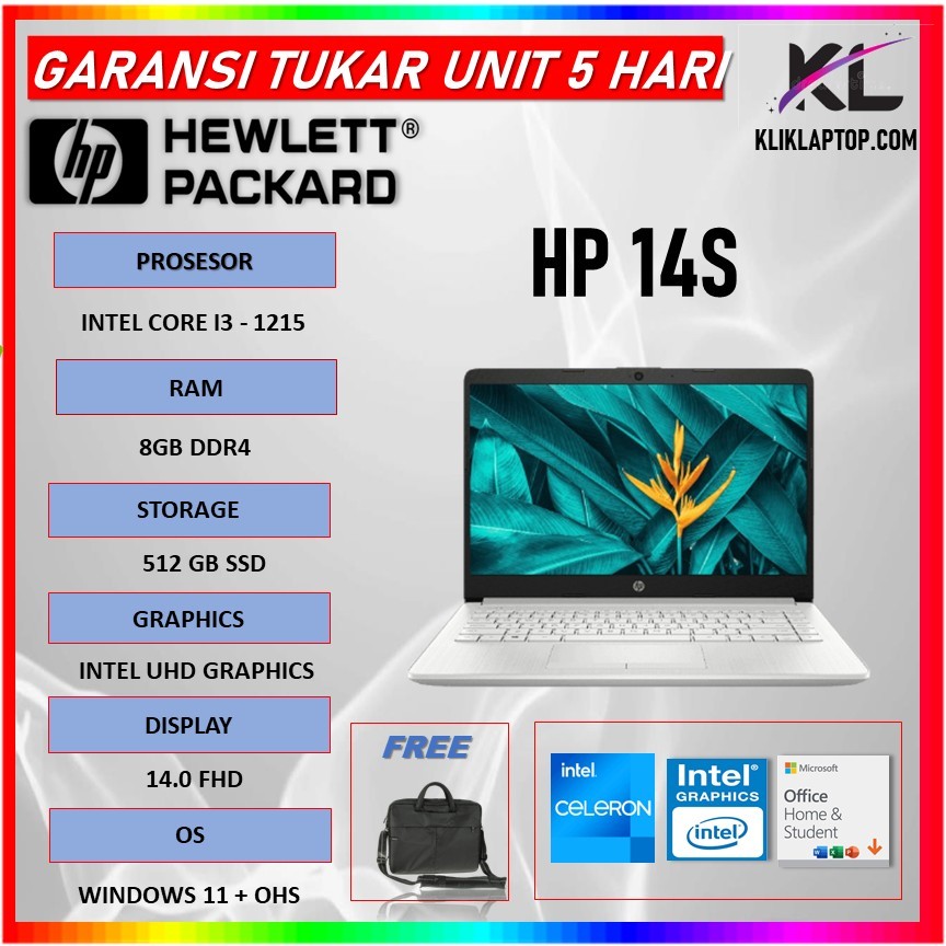 Jual Hp 14 Intel Core i3 1215 Ram 8GB 512GB W11+OHS 14.0 Full HD ...