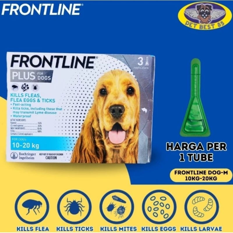 Jual Frontline Plus Dog M 10-20kg body weight Kill Fleas,Flea eggs ...