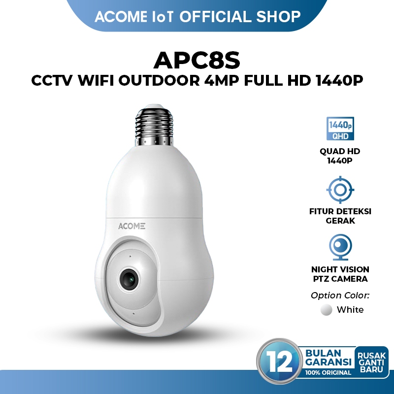 Jual ACOME IOT Camera CCTV APC8S | CCTV Lampu | Full HD 1440P | 4MP | Rotasi 360° | Audio 2 Arah ...