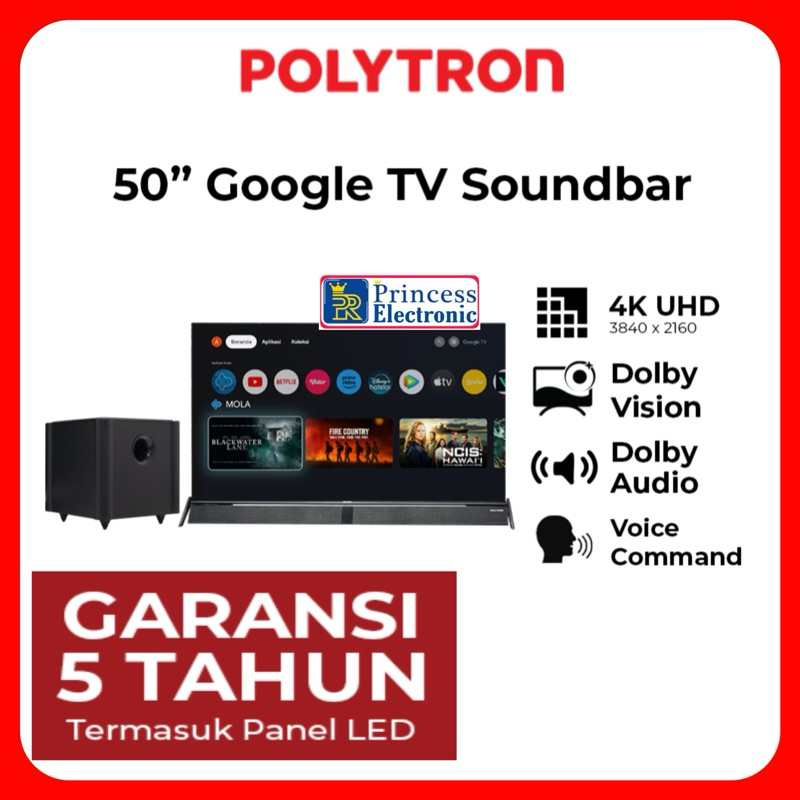 Jual POLYTRON 4K UHD Smart Cinemax Soundbar Google TV 50 Inch PLD ...