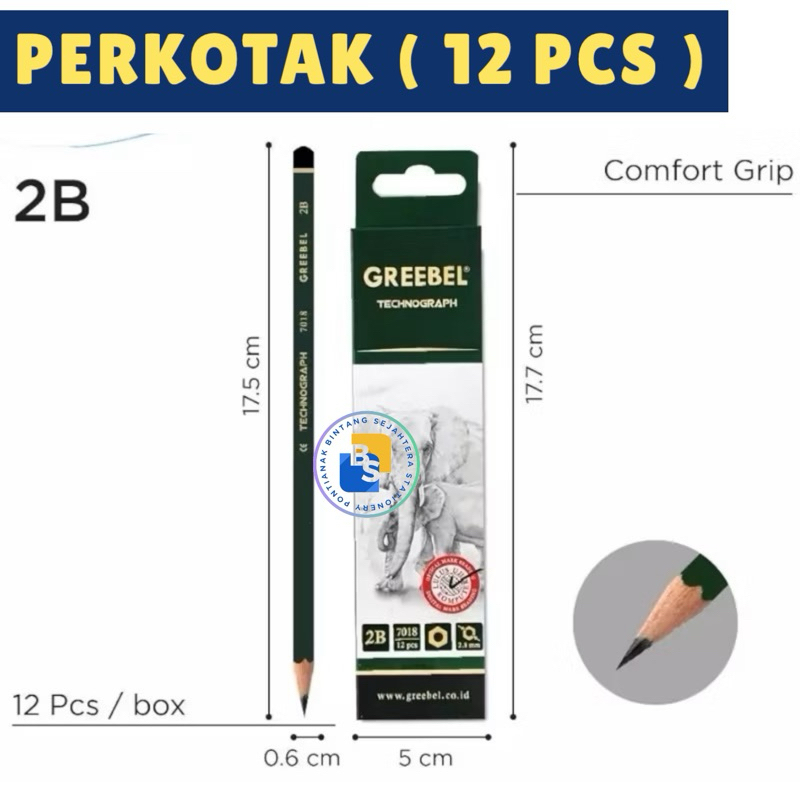 Jual 12 Pcs - GREEBEL Pensil Kayu 2B 7018 / Pensil tulis ujian sekolah ...