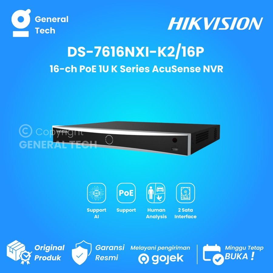 Jual NVR Hikvision DS-7616NXI-K2/16P 16-ch PoE 1U K Series AcuSense Network Video Recorder ...