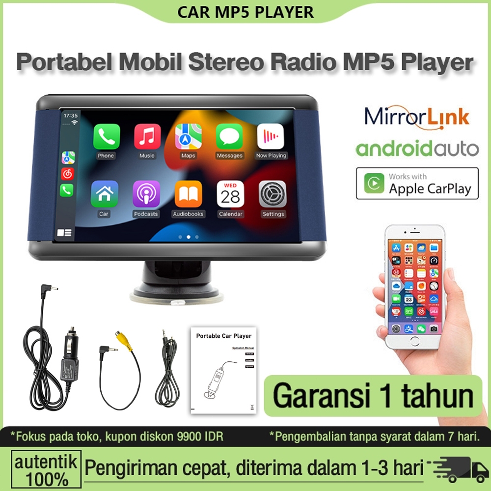 Jual 7 inci Wireless Wired CarPlay Android Auto Portabel Mobil Stereo Radio MP5 Player Bluetooth ...