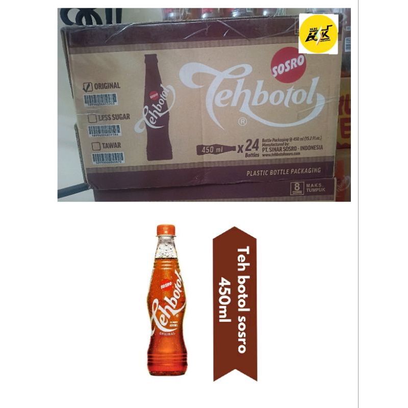 Jual TEH BOTOL SOSRO UKURAN 450 ML (1 KOTAK ISI 24 BOTOL) | Shopee Indonesia