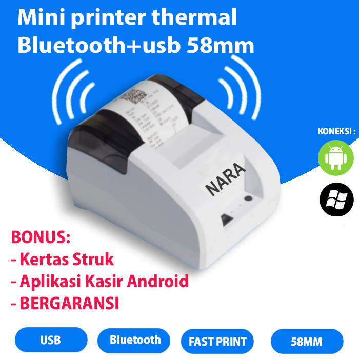 Jual PRINTER BLUETOOTH Mini Printer Thermal 58 mm NARA Thermal ...