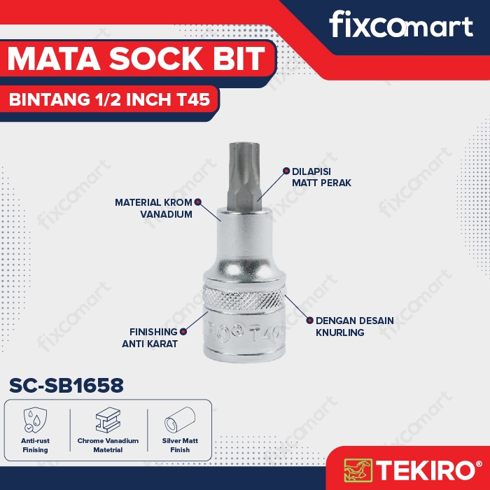 Jual Tekiro Mata Sock Bit Bintang 1/2 Inch T45 / Tekiro Star Bit Socket ...