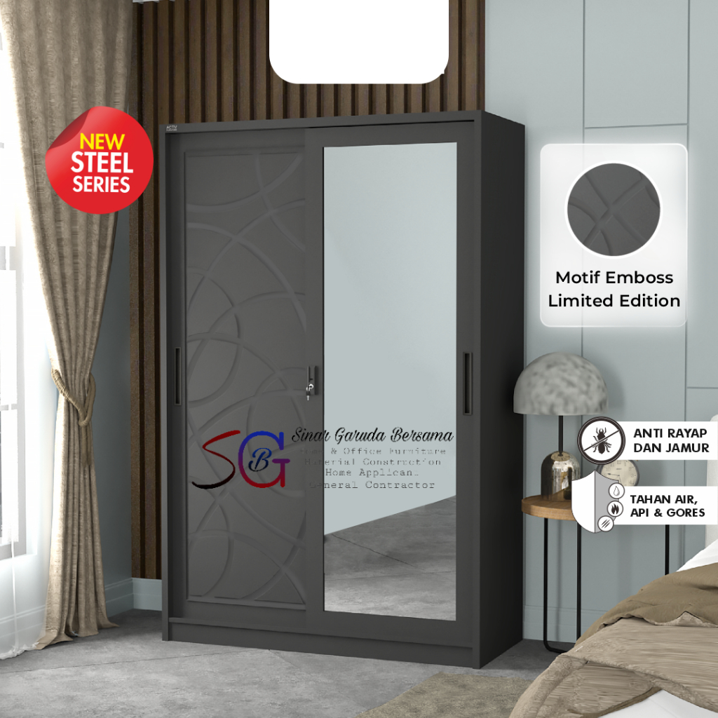 Jual LEMARI PAKAIAN SLIDING BAHAN PLAT BESI MOTIF EMBOSS LIMITED ...