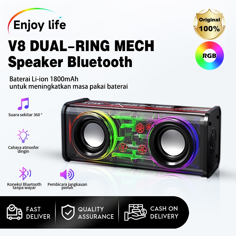 Jual RADALANI90 - V8 SPEAKER BLUETOOTH TRANSPARAN - LED RGB, CYBERPUNK DESIGN, DOUBLE SUBWOOFER ...
