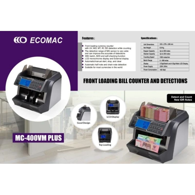 Jual MONEY COUNTER ECOMAC MC 400VM PLUS - MESIN HITUNG UANG EMISI ...