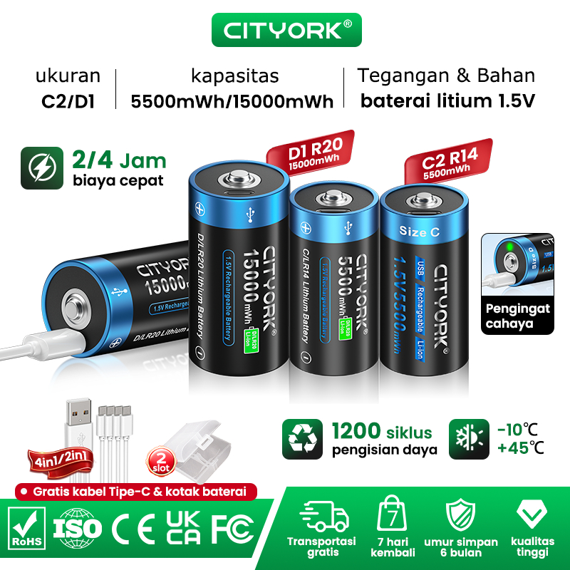 Jual Cityork D R20 C R14 Baterai isi ulang Type-C USB Fast Charger ...