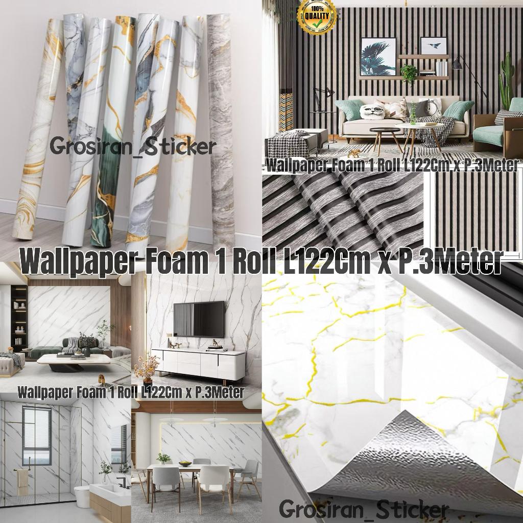Jual Wallpaper Foam Dinding Marble Glossy Sticker Vinyl PVC Lebar 122cm ...