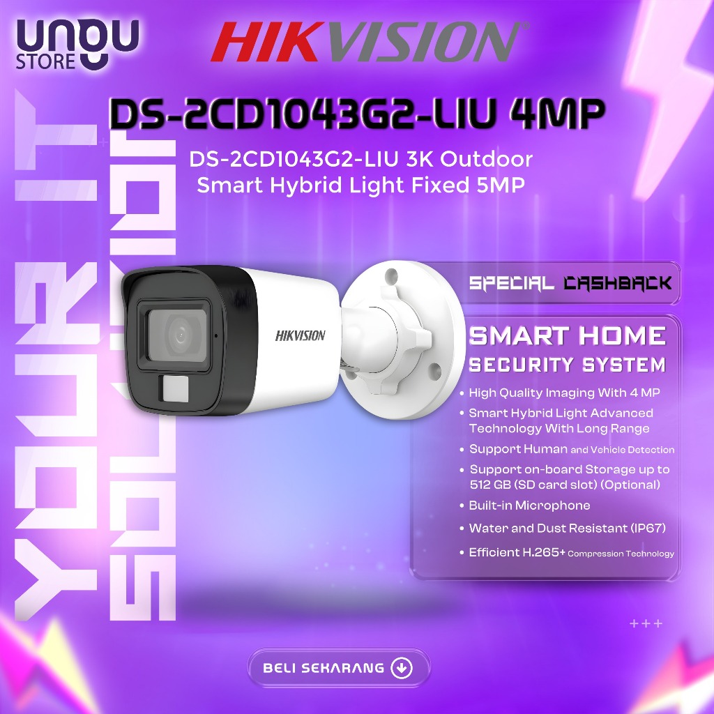 Jual CCTV Hikvision Outdoor 4MP DS-2CD1043G2-LIU Camera IP Smart Dual Light Bullet Network ...