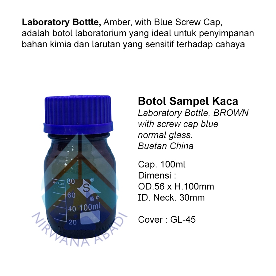 Jual Botol Sampel Coklat 100ml RRC, Lab Bottle Amber, Laboratory Bottle ...