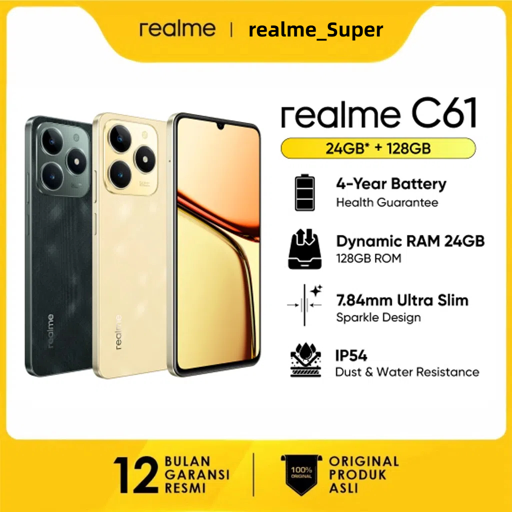 Jual [realme_Super] realme C61 ( Gold/Green 8GB+128GB ) | IP54 Tahan air dan Debu| Air Gesture ...