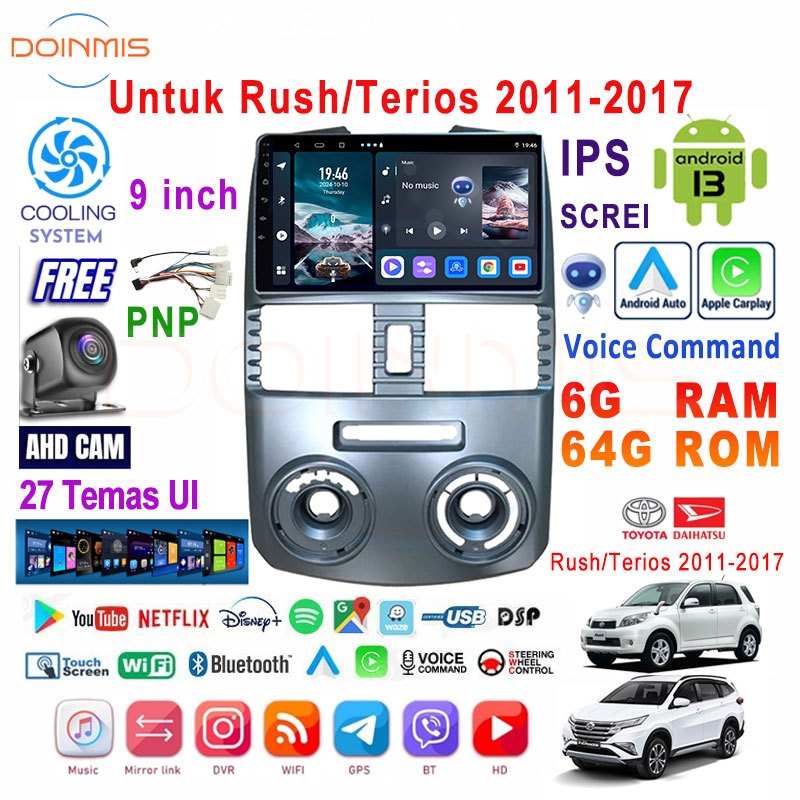Jual Untuk Rush/Terios 2011-2017 | 6G+64G Android 13 Head Unit 9 Inch IPS Screen Termasuk Frame ...
