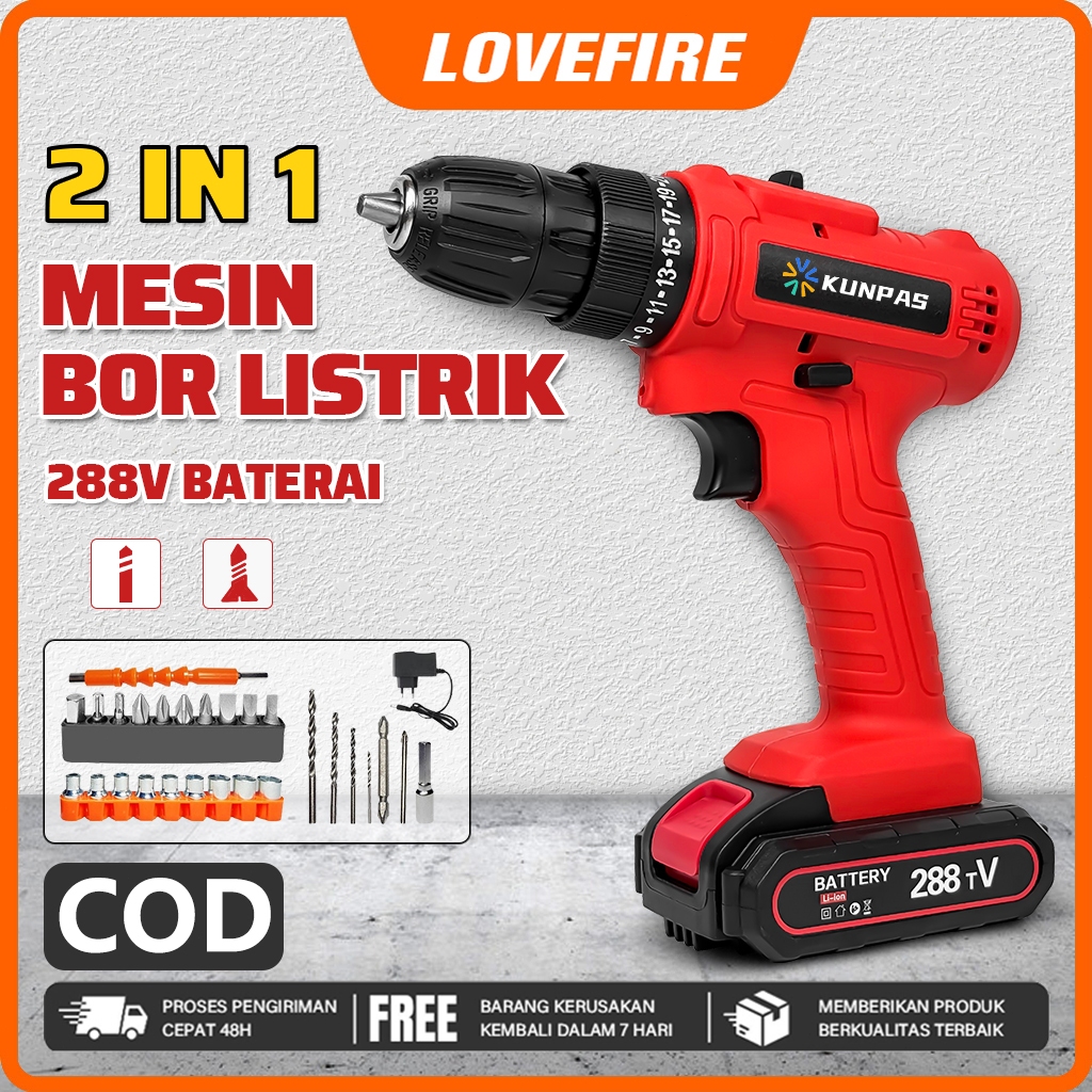 Jual KUNPAS 288V Mesin Bor Listrik 10mm Bor Baterai Bolak Balik Electric Drill Bor Listrik ...