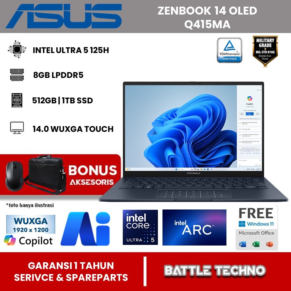 Jual Laptop Asus Zenbook OLED 14 Q415MA Intel Ultra 5 125H 8GB 1TB ...