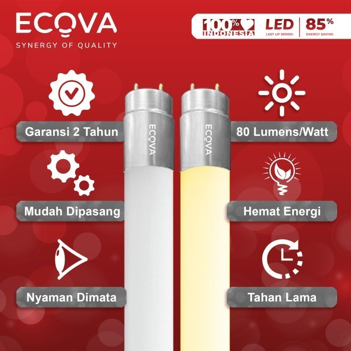 Jual ECOVA LAMPU LED TL NEON T8 9W 60CM Ecova TL Tube T8 9Watt 9 W WATT 600MM 2SISI ECOVA BOHLAM ...