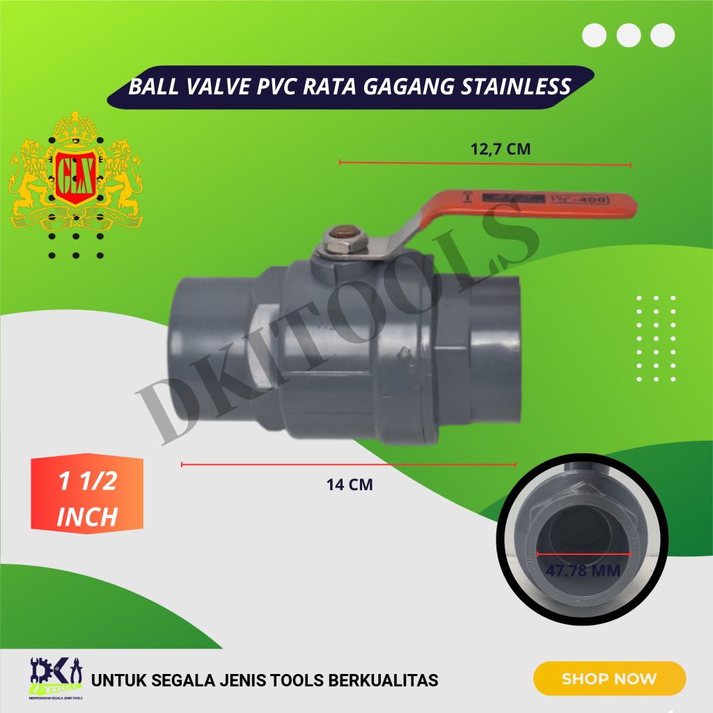 Jual Ball Valve Stop Kran keran Air Plastik PVC Gagang Stainless 1/2" 3/4" 1" 1 1/2" inch ...