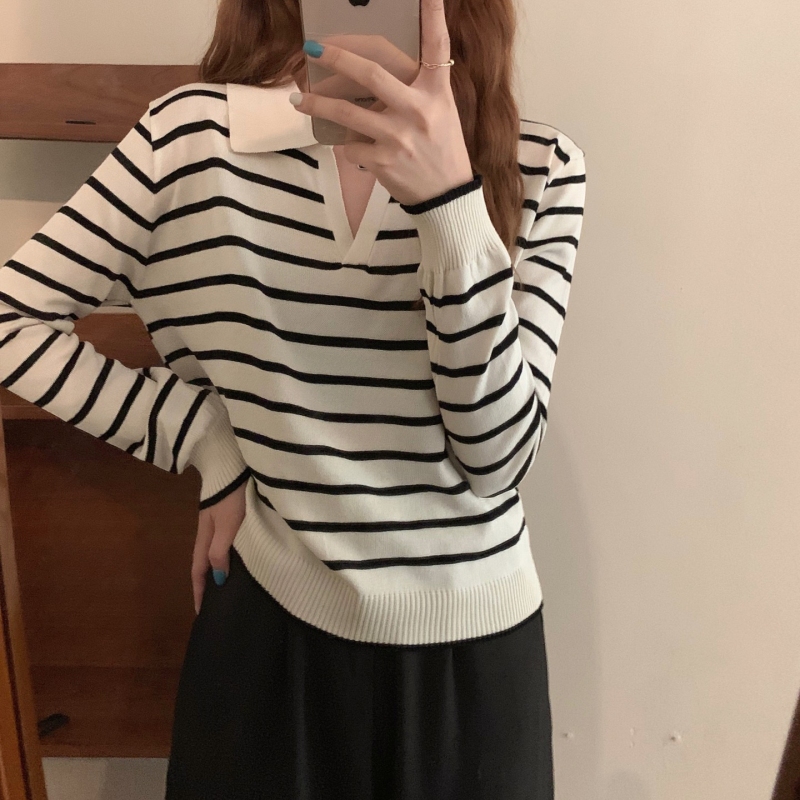 Jual Karley - Crewneck Sweater Rajut Stripe Wanita Lengan Panjang ...