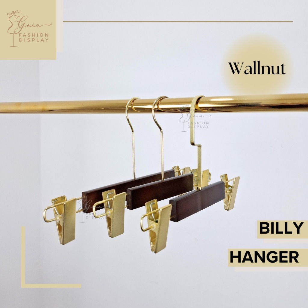Jual Hanger Kayu Wallnut Jepit Billy Hook Gold Emas Gantungan Celana ...